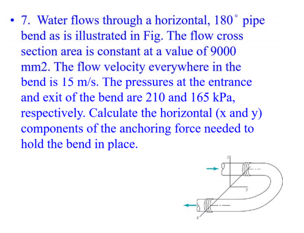 Solved .7. Water flows through a horizontal, 180° pipe bend | Chegg.com