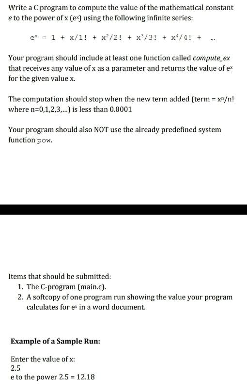 Solved Write a C program to compute the value of the | Chegg.com