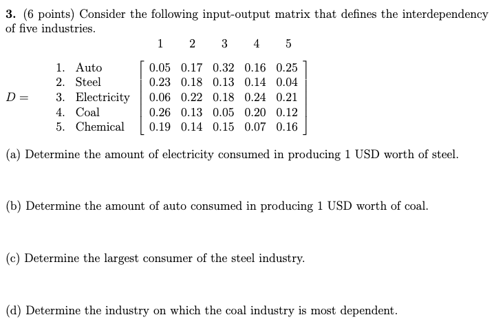 Solved 3. (6 points) Consider the following input-output | Chegg.com