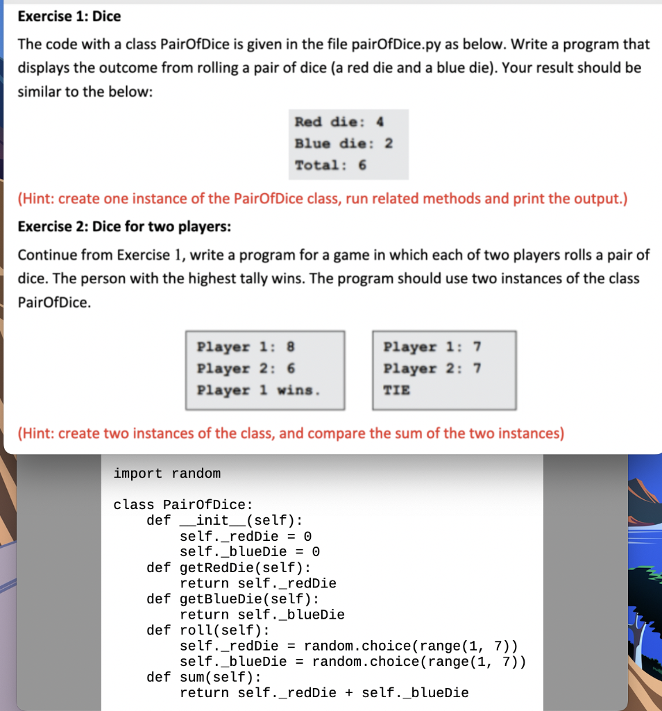 Solved The code with a class PairOfDice is given in the file | Chegg.com