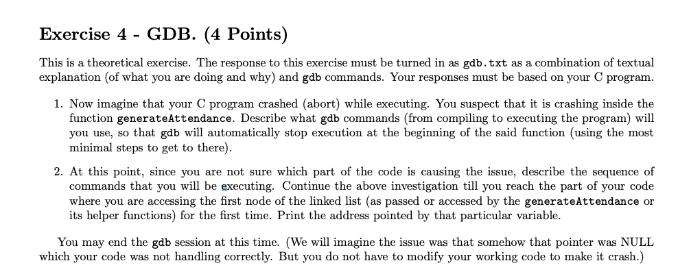 Exercise 4 - GDB. (4 Points) This is a theoretical | Chegg.com
