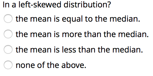Solved In a left-skewed distribution? the mean is equal to | Chegg.com
