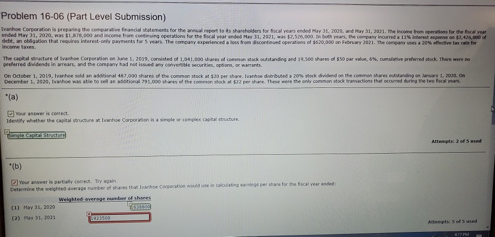 Solved Problem 16-06 (Part Level Submission) Ivanhoe | Chegg.com