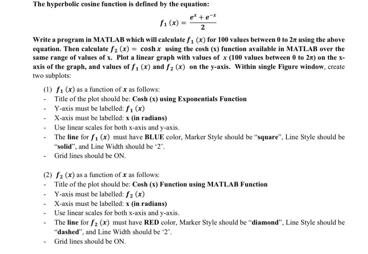 Solved The hyperbolic cosine function is defined by the | Chegg.com