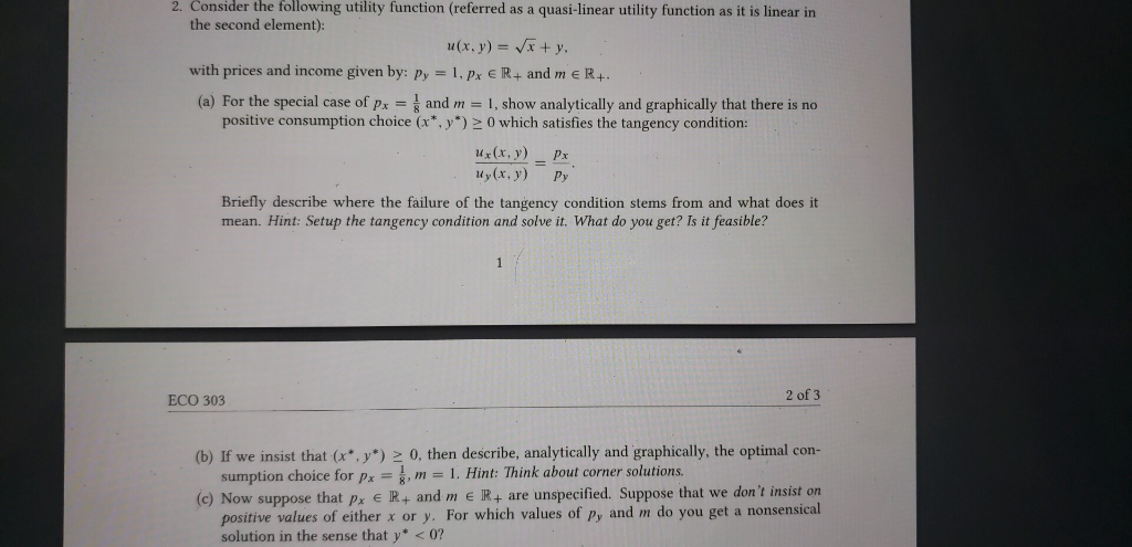 Solved 2. Consider the following utility function (referred | Chegg.com