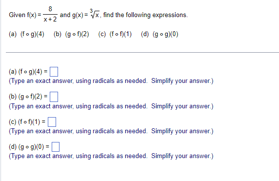 Solved Given f(x)=x+28 and g(x)=3x, find the following | Chegg.com