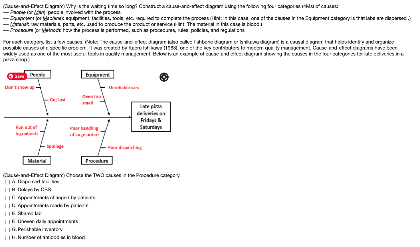 Solved (Cause-and-Effect Diagram) Why is the waiting time so | Chegg.com