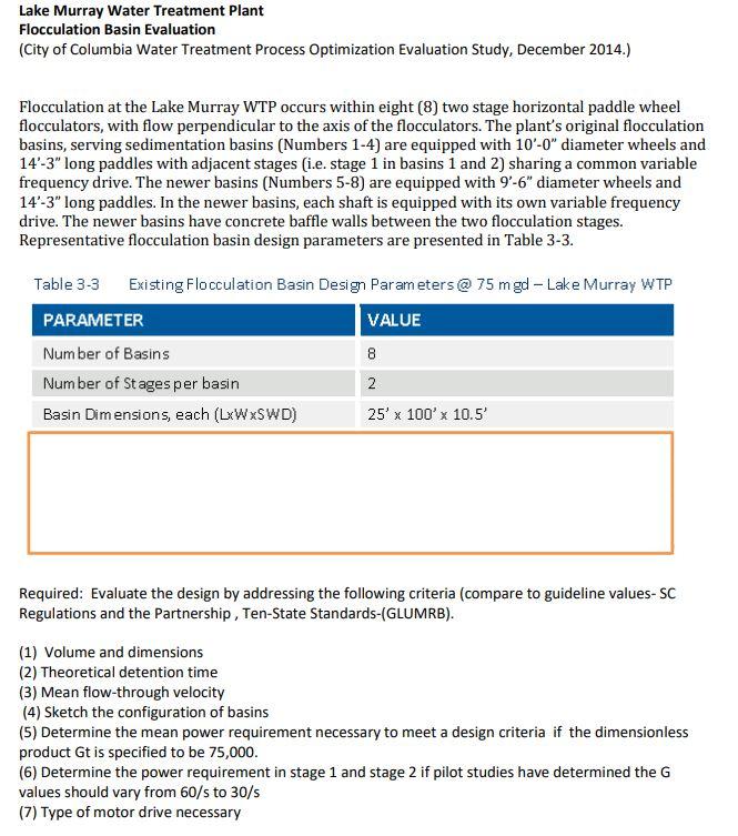 Lake Murray Water Treatment Plant Flocculation Basin | Chegg.com