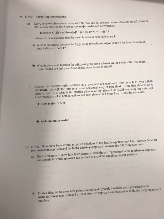 Solved 9 10 Array Implementations A Let A Be A Two