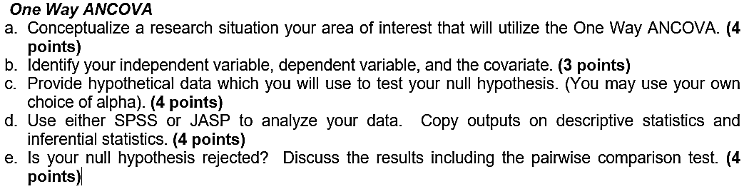 Solved One Way ANCOVA a. Conceptualize a research situation | Chegg.com
