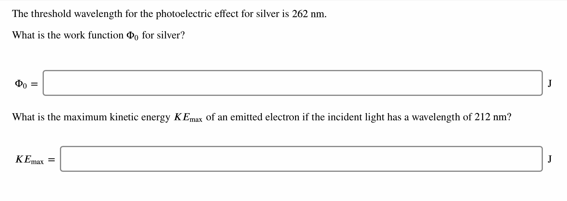 Solved The threshold wavelength for the photoelectric effect | Chegg.com