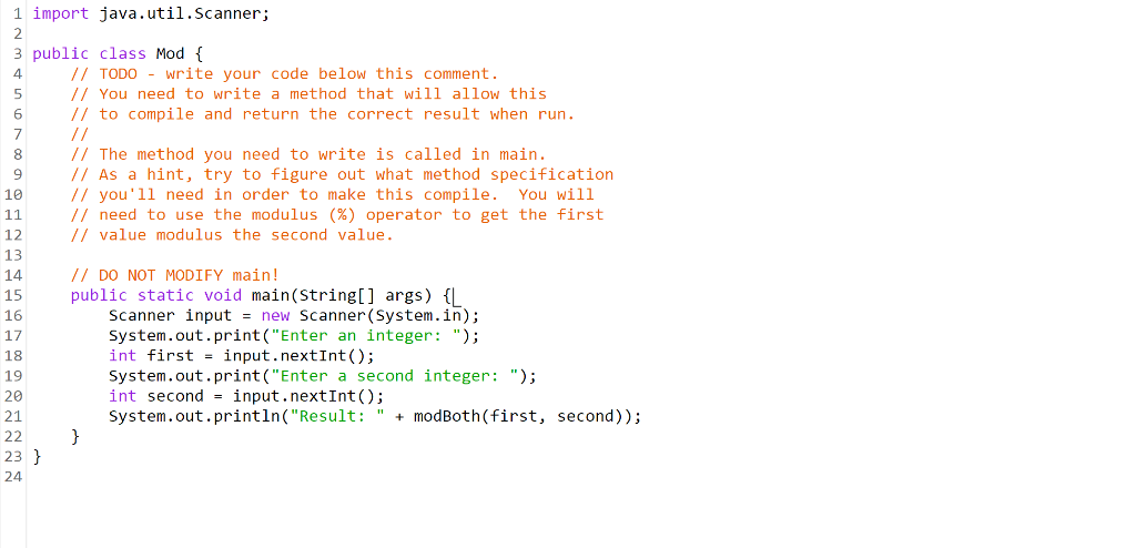 Solved system. out. println("Result: " +modB oth(first, | Chegg.com
