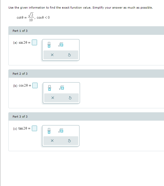 Solved Use the given information to find the exact function | Chegg.com