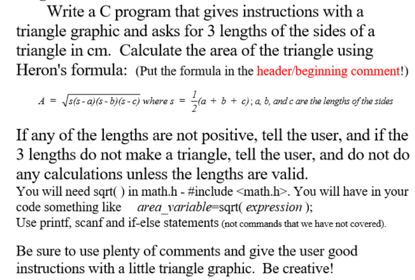 Solved I need help creating a program to calculate the area | Chegg.com