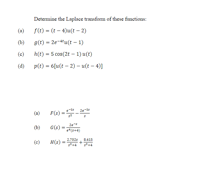 Solved Determine the Laplace transform of these functions: | Chegg.com