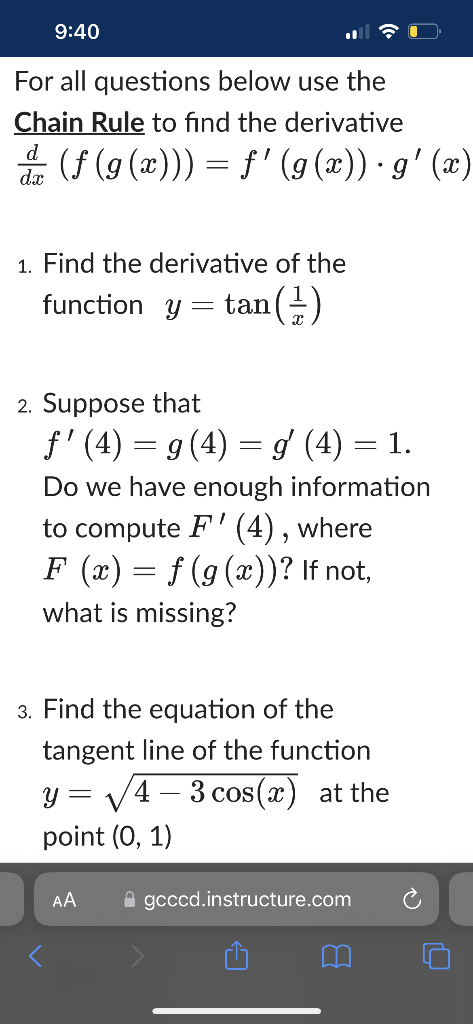 Solved For all questions below use the Chain Rule to find | Chegg.com