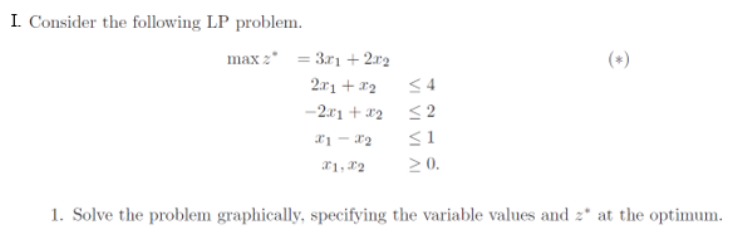 Solved (*) I. Consider the following LP problem. maxz' = | Chegg.com