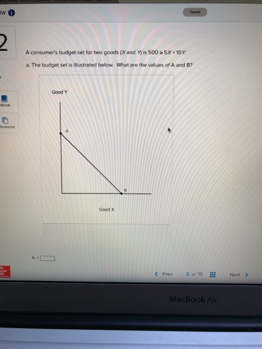 Solved 0 A consumer's budget set for two goods (Xand is 500 | Chegg.com