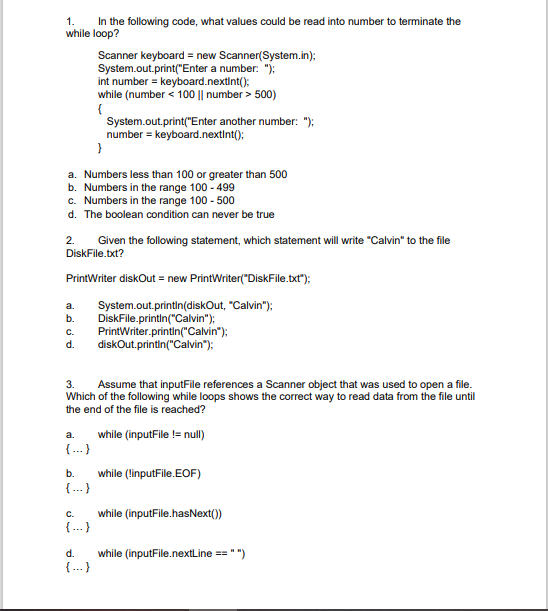 Solved 1. In the following code, what values could be read | Chegg.com