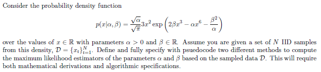 Solved Consider the probability density function p(x|a,B) va | Chegg.com