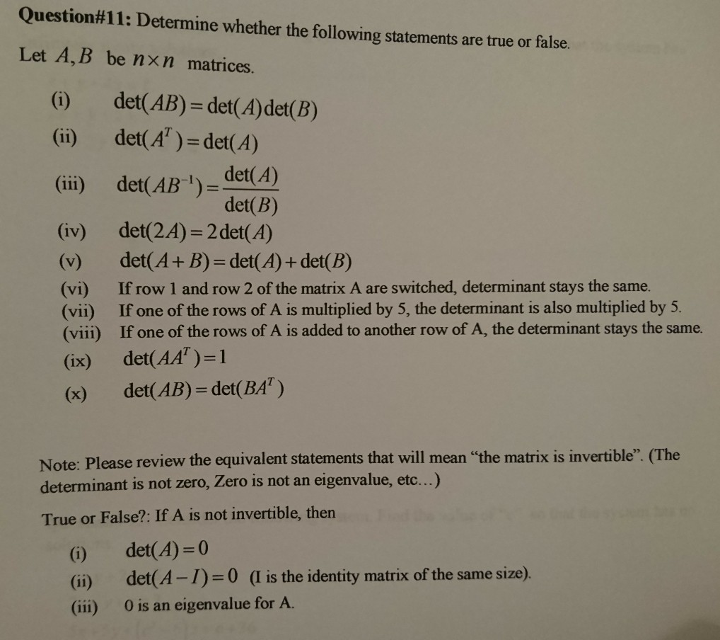 Solved Question#11: Determine whether the following | Chegg.com
