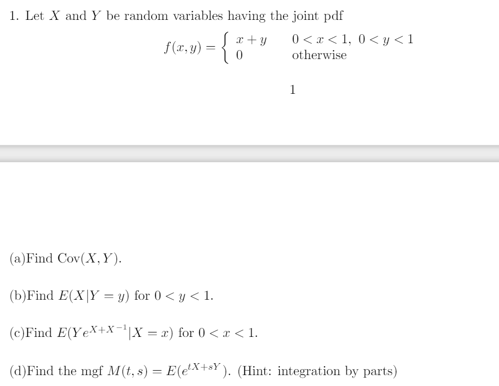 Solved 1. Let X and Y be random variables having the joint | Chegg.com