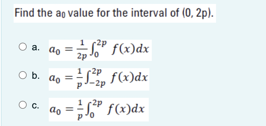 Solved Find the a0 ﻿value for the interval | Chegg.com