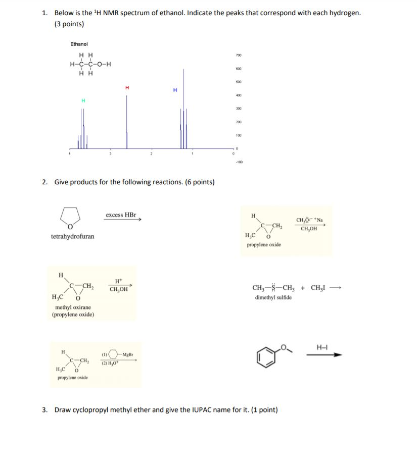 Solved 1. Below is the 'H NMR spectrum of ethanol. Indicate | Chegg.com