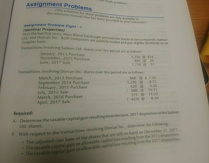 Solved Assignment Problem Eight -8 (Personal Use Property) | Chegg.com