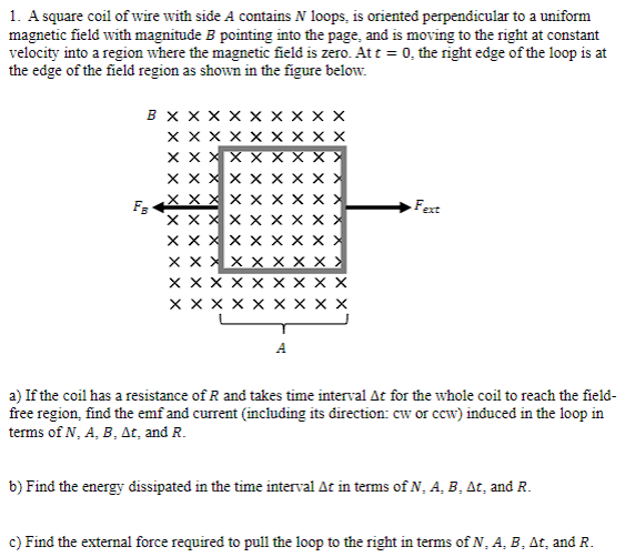 Solved A square coil of wire with side A contains N ﻿loops, | Chegg.com
