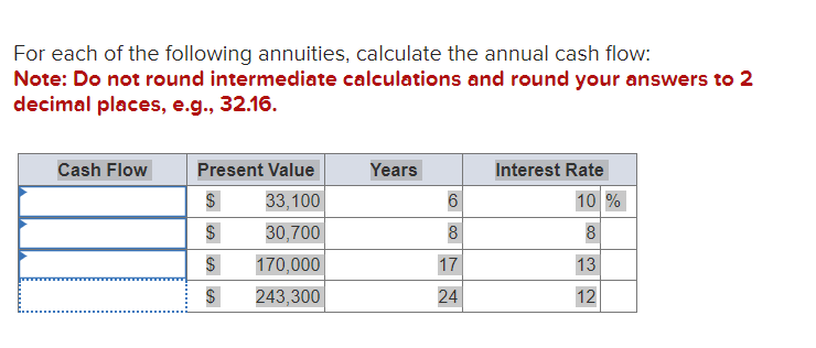 Solved For each of the following annuities, calculate the | Chegg.com
