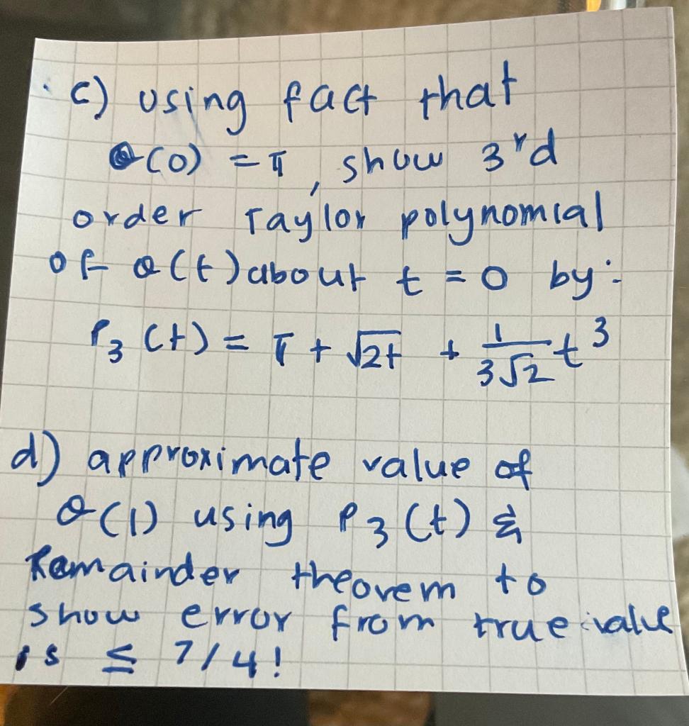 P3(t)=π+2t+321t3 d) approximate value of θ(1) using | Chegg.com