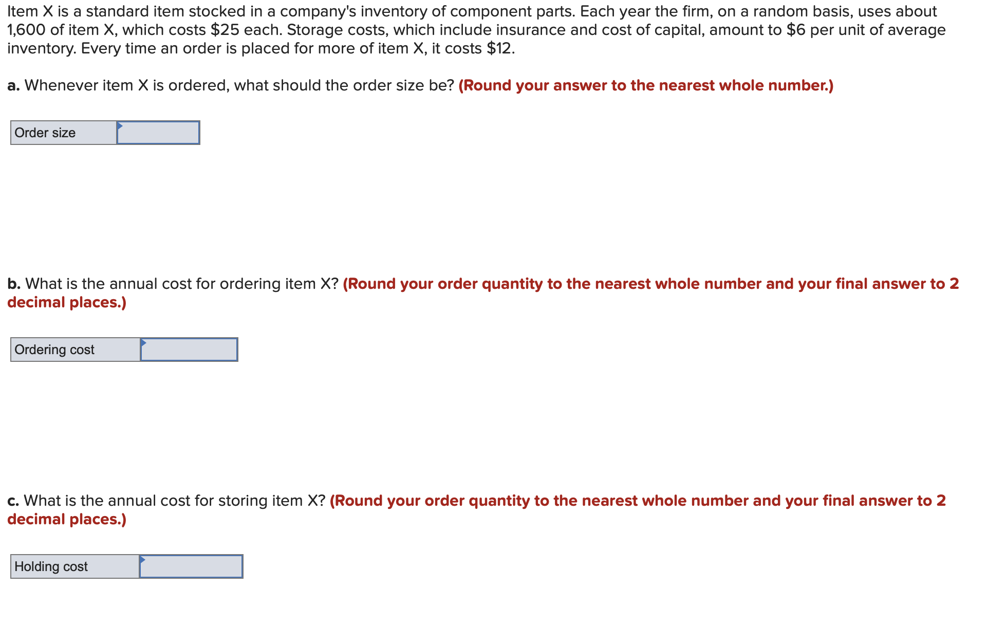 Solved Item X is a standard item stocked in a company's | Chegg.com