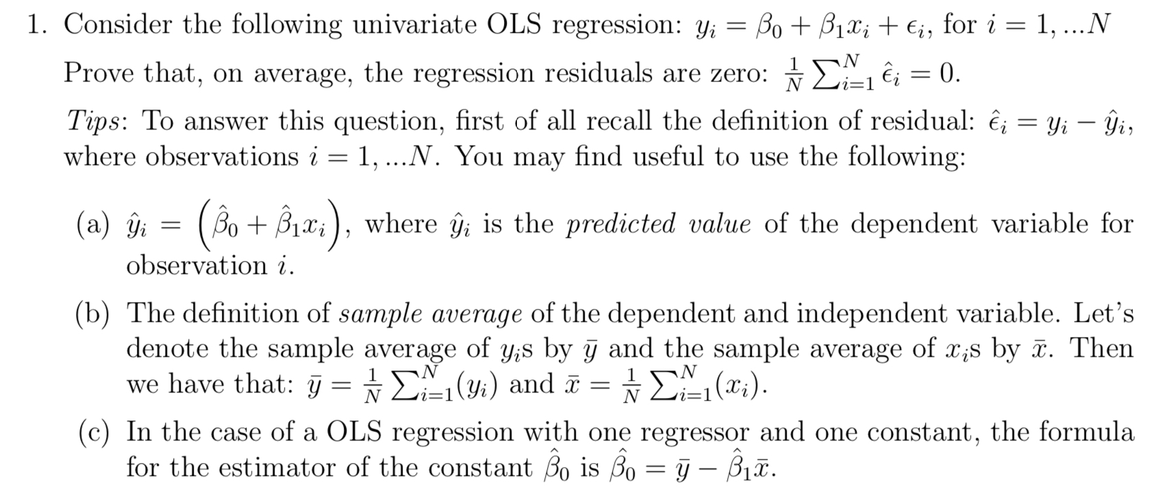 Solved Consider the following univariate OLS regression: | Chegg.com