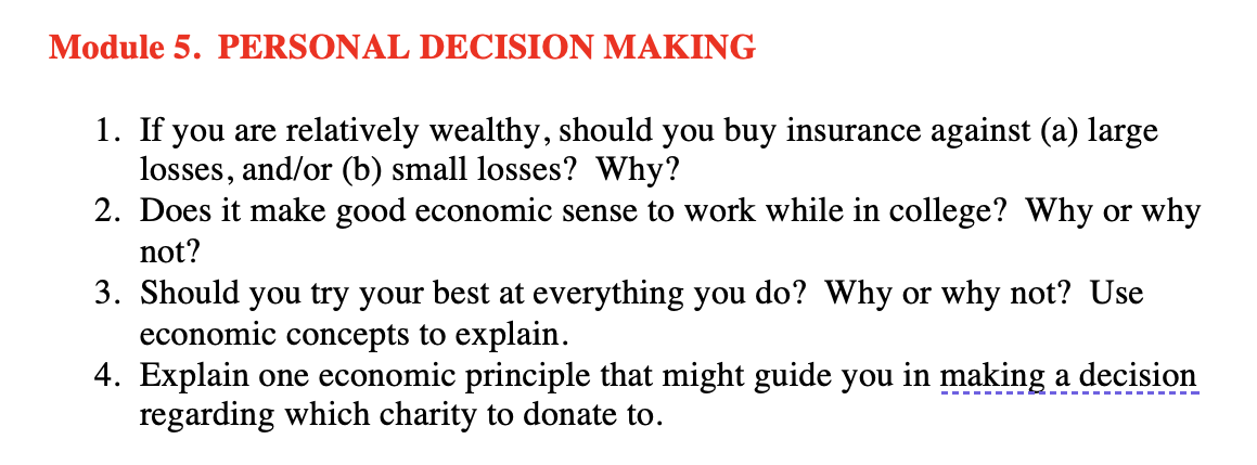 Solved Module 5. PERSONAL DECISION MAKING 1. If you are | Chegg.com