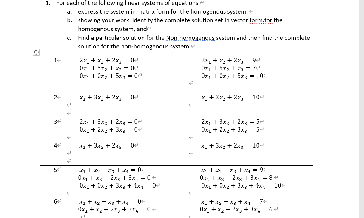Solved 1. For each of the following linear systems of | Chegg.com
