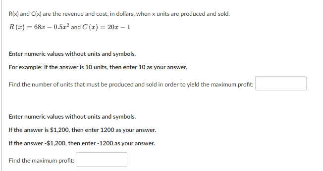 Solved R(x) ﻿and C(x) ﻿are the revenue and cost, in dollars, | Chegg.com