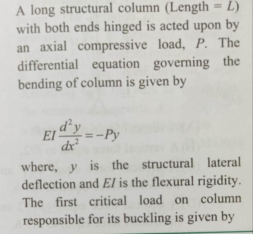 Solved A long structural column (Length = L) with both ends | Chegg.com