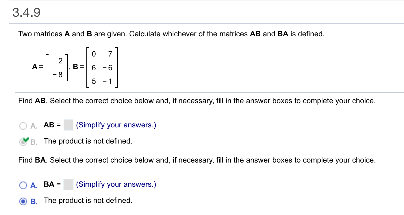 Solved 3.4.3 Two matrices A and B and two numbers c and d | Chegg.com