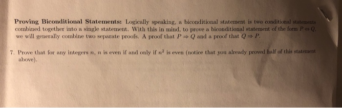 Solved Proving Biconditional Statements: Logically speaking, | Chegg.com
