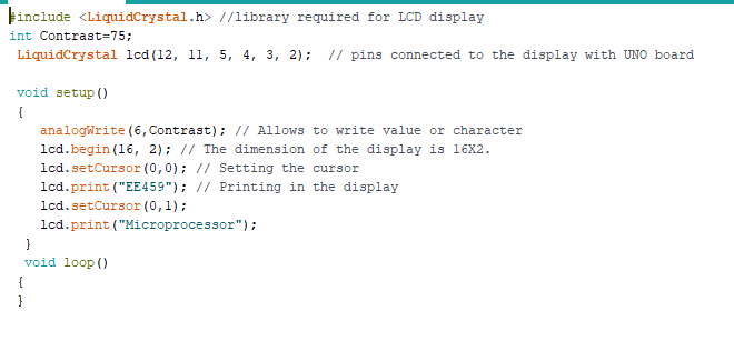Solved The given code is on how to display text on LCD | Chegg.com
