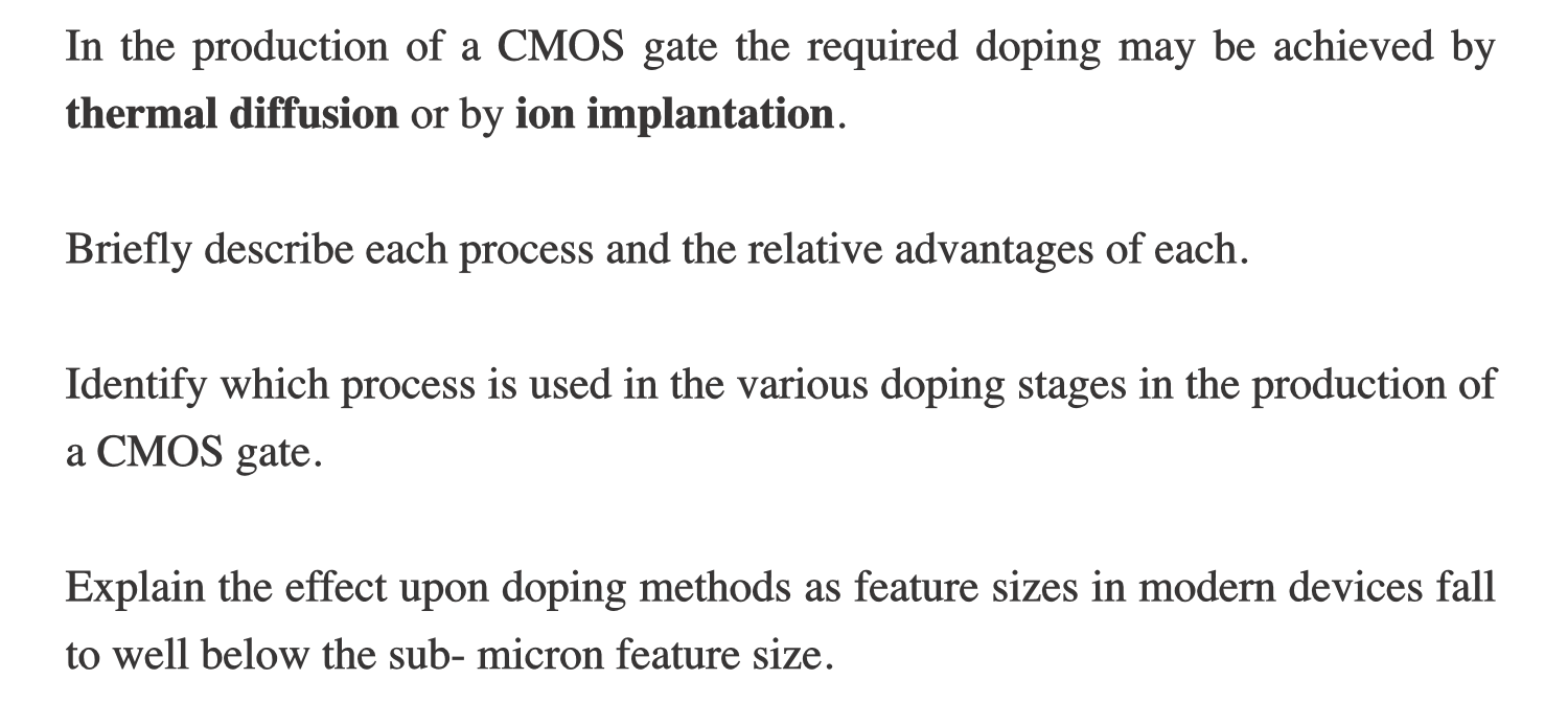 Solved In the production of a CMOS gate the required doping | Chegg.com