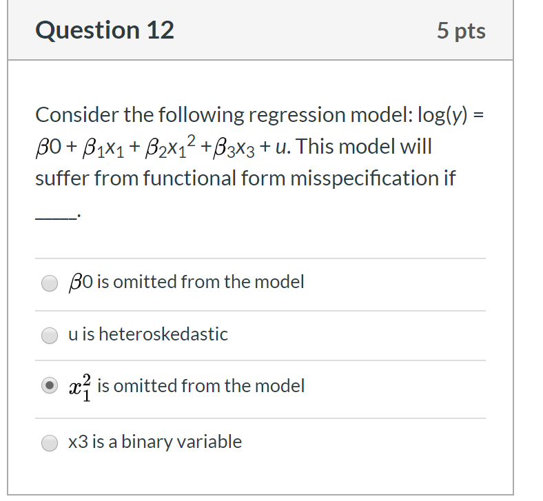 Solved Question 12 5 pts Consider the following regression | Chegg.com