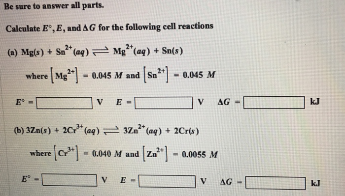 Solved Calculate E Degree E And Delta G For The Following