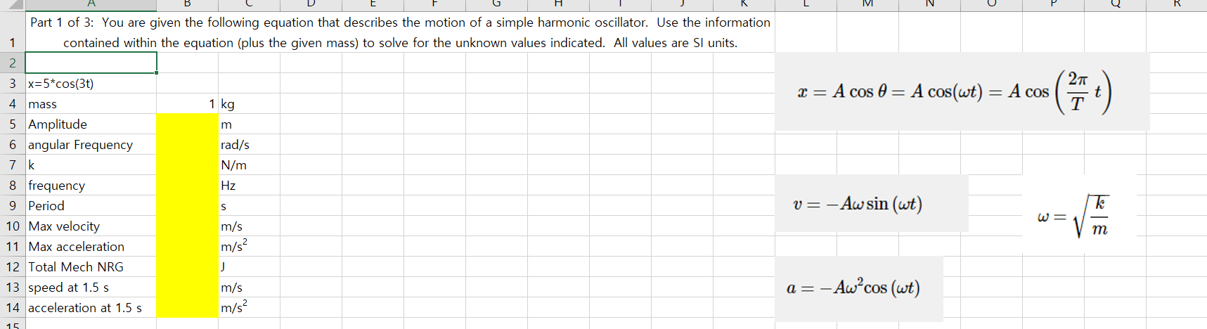 Solved x = A cos 0 = A cos(wt) = A cos (34) 27 T m Part 1 of | Chegg.com