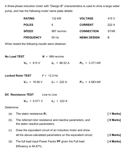 A three-phase induction motor with "Design B" | Chegg.com