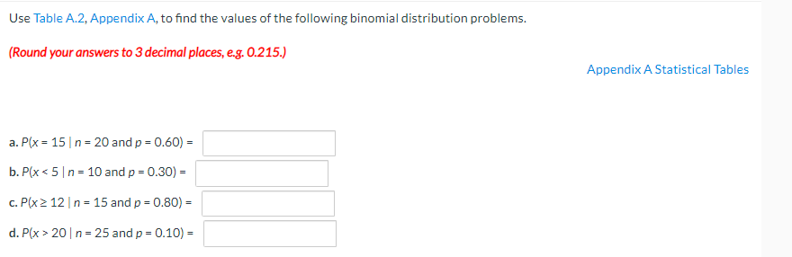 Solved Use Table A.2, Appendix A, to find the values of the | Chegg.com