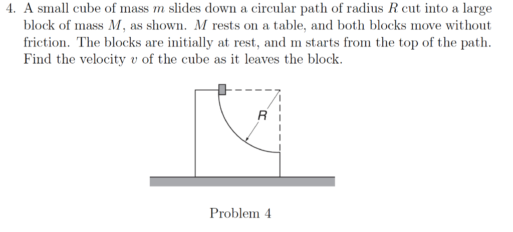 Solved 4. A small cube of mass m slides down a circular path | Chegg.com