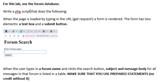 For this lab, use the forum database. Write a php | Chegg.com