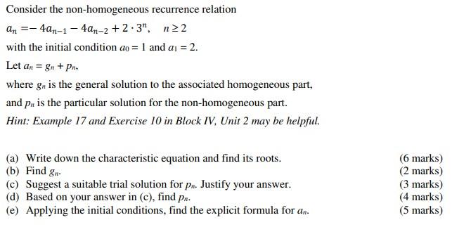 Solved Consider The Non Homogeneous Recurrence Relation An